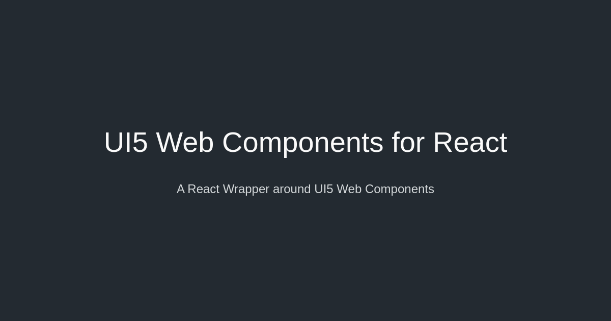 Ui5 Web Components For React Introduction 2073